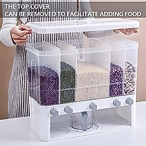 Gdrasuya10 10KG Rice Dispenser, 5-Grid Kitchen Grain Container Storage with Lid, One-Click Output Dry Food Storage with Measuring Cup for Rice, Cereal, Flour, Beans (16.53inch x 7.67inch x 13.85inch)