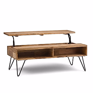 SIMPLIHOME Hunter SOLID MANGO WOOD and Metal 48 inch Wide Rectangle Industrial Contemporary Lift Top Coffee Table in Natural, for the Living Room and Family Room
