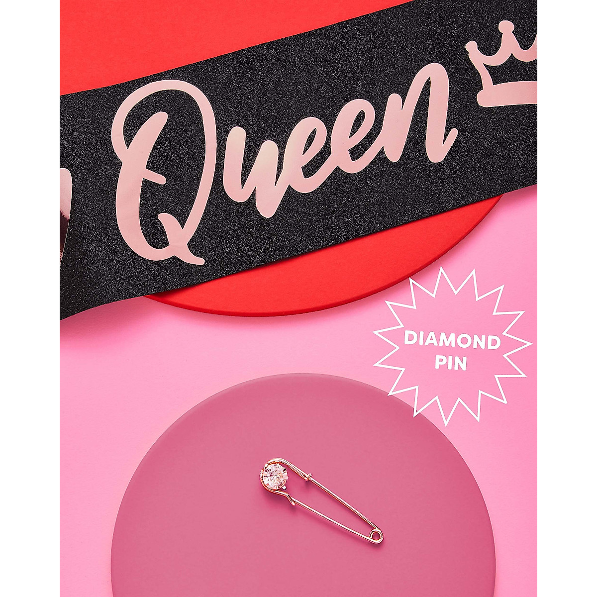 xo, Fetti Birthday Queen Sash + Tiara - Black Glitter + Rose Gold Foil | Birthday Party Decorations - 16th, 21st, 30th, 40th, 50th, Girl