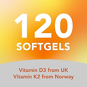 AMANDEAN Vegan Vitamin D3 K2. 5000 iu from Algae. All-Trans MK-7. 120 Softgels. Plant-Based & Carrageenan Free. Organic Coconut Oil Blend. for Mood, Bones, Heart, Teeth, Immune Health.