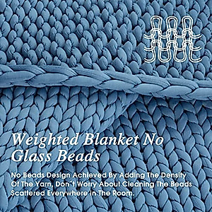 yescool Knitted Weighted Blanket for Adults (48"x72", Twin Size, 15Ibs) Cooling Weighted Blanket, Comfortable Soft Chunky Knit Heavy Blanket Washable Knit Decorative Blanket, No Beads, Blue
