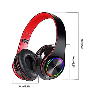 Bluetooth Headphones Over Ear for Music,LED Foldable Stereo Headphones for Gaming with Volume Control,Built in Mic,Support TF,Wired and Wireless Headset for Smart Phone/TV/PC(Black)