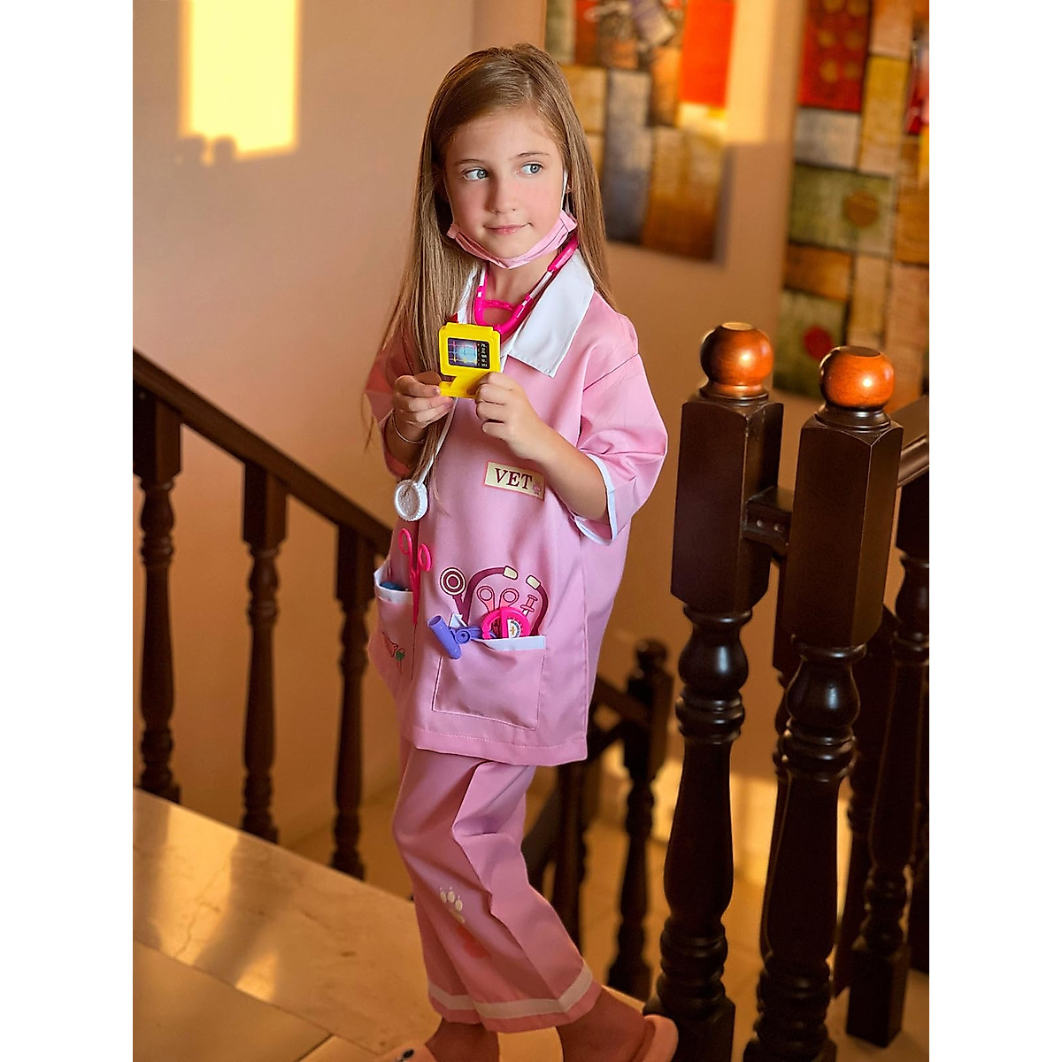 lontakids Kids Animal Doctor Role Play Costume Veterinarian Pretend Play Dress Up Set with Medical Kit (6-8 Years, Pink)