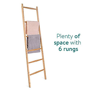 Navaris Bamboo Towel Ladder - Wooden Rack Rail Blanket, Towel, Clothes, Linen Railing Hanger for Bathroom, Bedroom - Bamboo Wood Towel Holder Stand