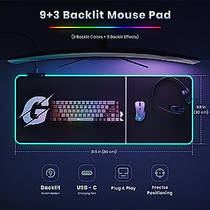 GEODMAER 65% Wireless Gaming Keyboard Mouse and Mouse Pad Combo, Ultra-Compact Mechanical Feel Anti-ghosting Rechargeable Backlit Keyboard + 6D 3200DPI Mice + 12 Backlit Modes Mouse Pad