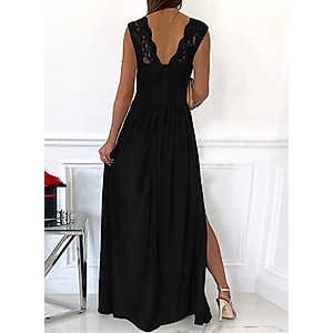 Dokotoo Womens Ladies Elegant Floor Length A Line Wrap Deep V Neck Backless Ruched Pleated Ruffled Split Long Maxi Formal Evening Party Prom Dress Bridesmaid Wedding Guest Dresses Black M