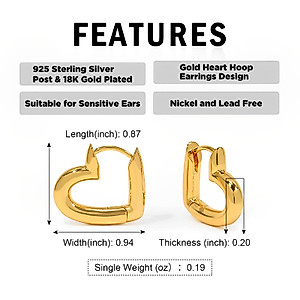 Gold Heart Hoop Earrings Chunky Thick 18K Gold Plated Trendy Huggie Earrings for Women Jewelry Gifts