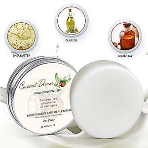 Solid Conditioner Bar, Organic, Plant Based, SLS Free, Vegan, All Hair Types | pH Balanced, Plastic Free | Eco Friendly, Safe For Travel (Coconut Dream) | 2oz