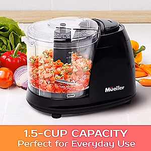 Mueller Mini Food Processor, Electric Food Chopper, 1.5-cup Meat Grinder, Mix, Chop, Mince and Blend Vegetables, Fruits, Nuts, Meats, Stainless Steel Blade, Black