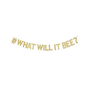 #What Will It Bee ? Banner, Gender Reveal/Baby Shower/Boy or Girl Party Decorations gold Gliter Paper Sign