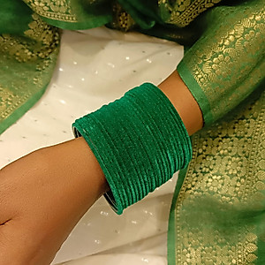 Efulgenz Indian Bangles Set Bollywood Plain Metal Velvet Bangle Bracelets Costume Jewelry for Women