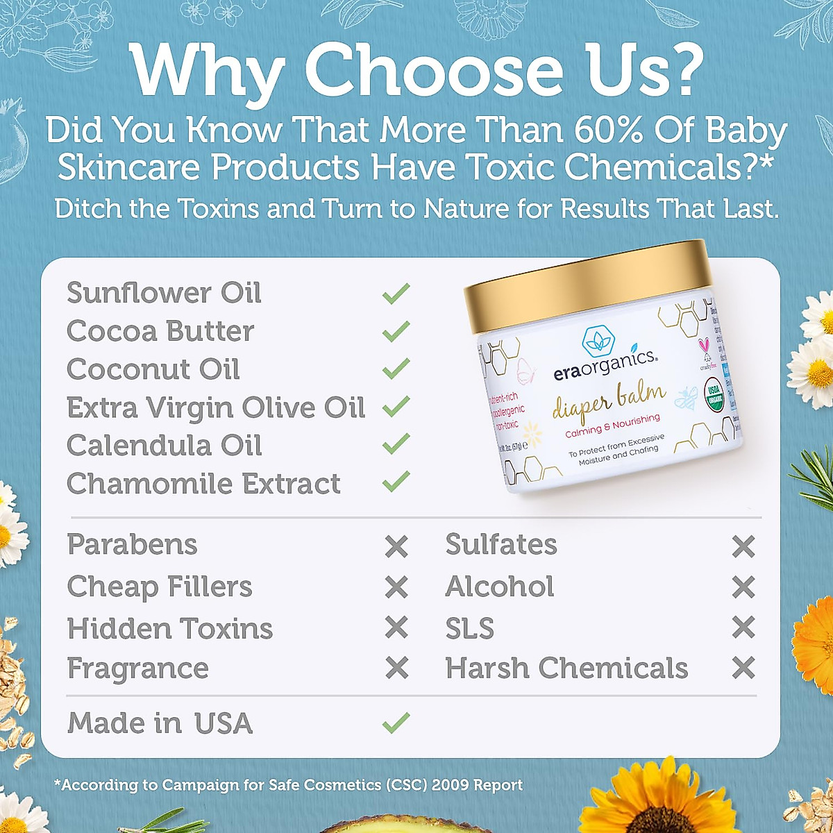 Era Organics Baby Diaper Balm - USDA Organic Ointment Cream Extra Soothing and Nourishing for Dry, Sensitive Skin - All Natural to Help Excess Moisture, Rash or Chafing