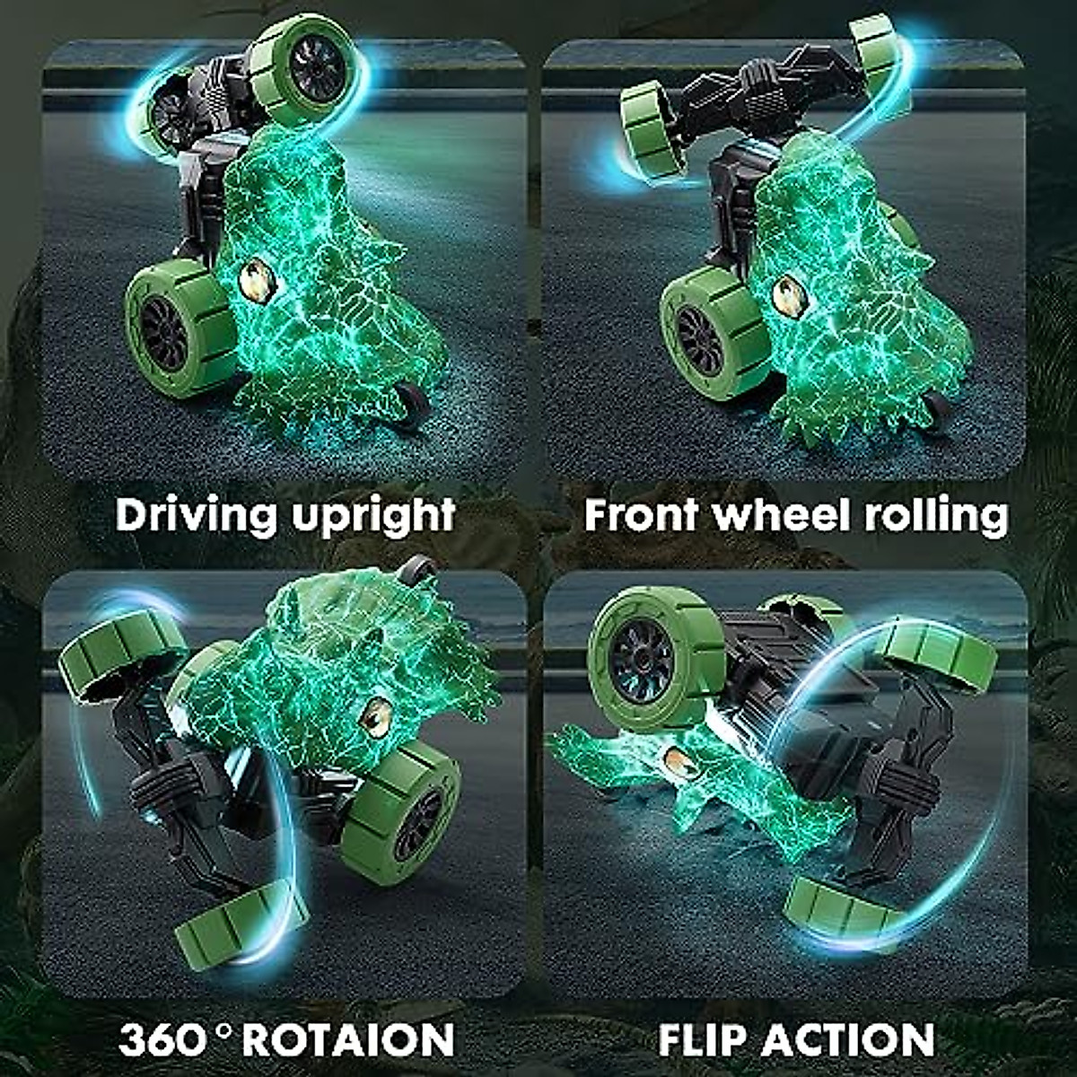 LOVE LIFE Remote Control Car, RC Stunt Car Invincible 360°Rolling Twister with Colorful Lights & Music Switch, Dinosaur Remote Control Car for 3 4 5 6 7 8 Year Old Kids Boys (Triceratops)