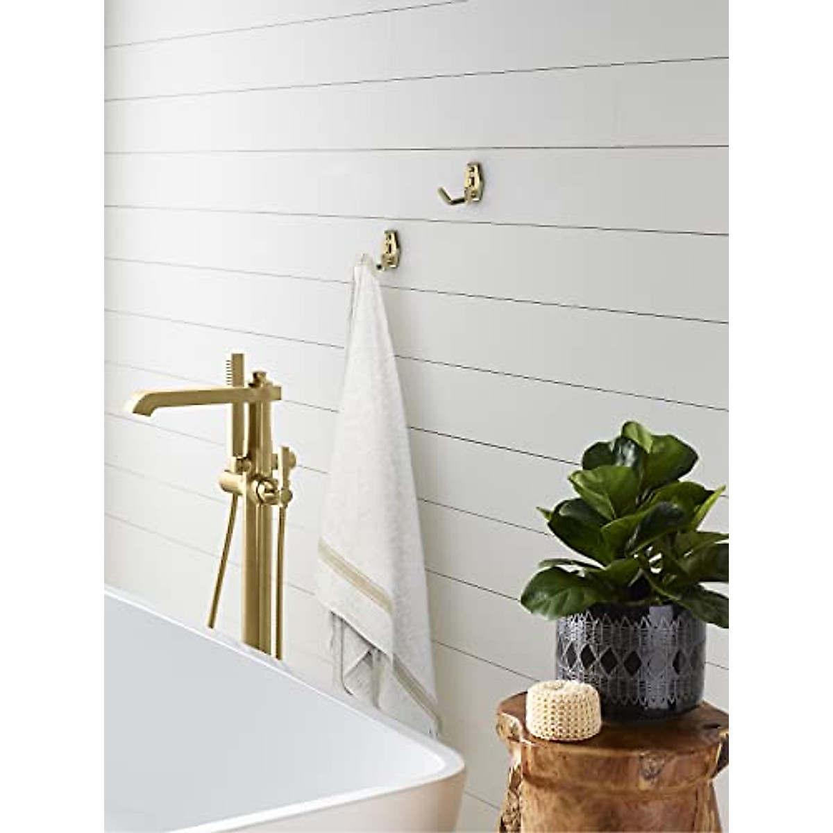 Amerock H37008BBZ | Benton Double Prong Decorative Wall Hook | Golden Champagne Hook for Coats, Hats, Backpacks, Bags | Hooks for Bathroom, Bedroom, Closet, Entryway, Laundry Room, Office