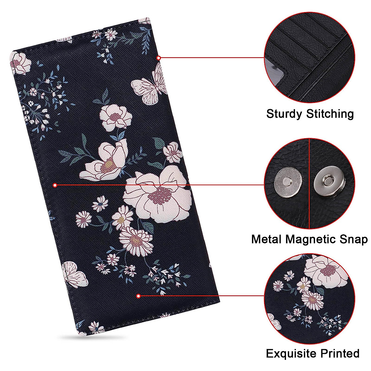 HUA ANGEL Ultra Slim Thin Women Wallet, RFID Blocking Credit Card Holder Bifold Long Purse Magnetic Buckle Ladies Billfold