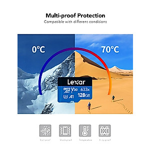 Lexar High-Performance 633x 128GB microSDXC UHS-I Card with SD Adapter, C10, U3, V30, A1, Full-HD & 4K Video, Up To 100MB/s Read, for Smartphones, Tablets, and Action Cameras (LSDMI128BBNL633A)