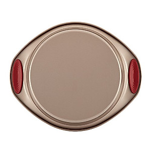 Rachael Ray Cucina Nonstick Bakeware Set Baking Cookie Sheets Cake Muffin Bread Pan, 10 Piece, Latte Brown with Cranberry Red Grips