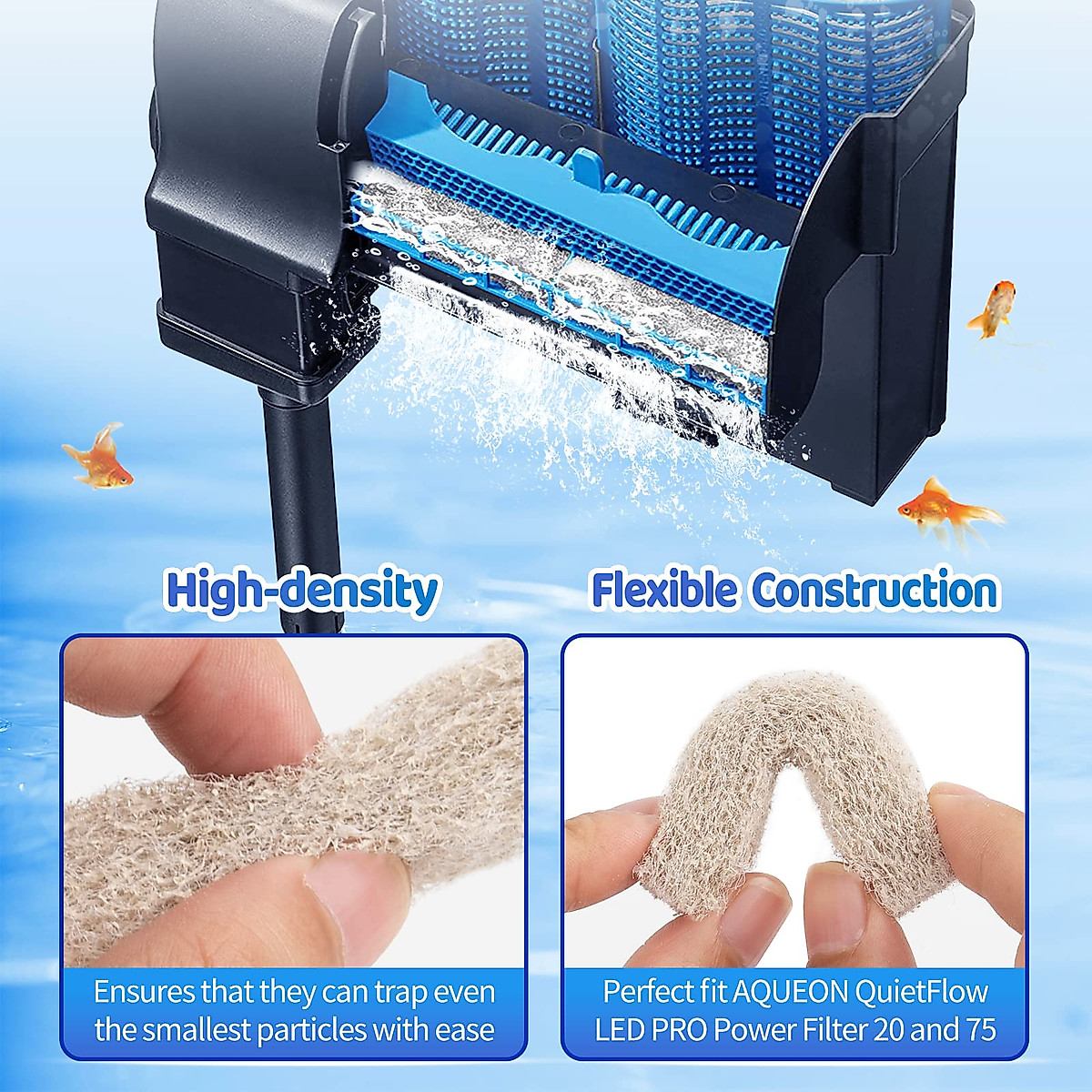 HiTauing 6 Count Ammonia Reducer Filter Pads for aqueon，Fish Tank Filter Pads for QuietFlow LED PRO Model 20 and 75