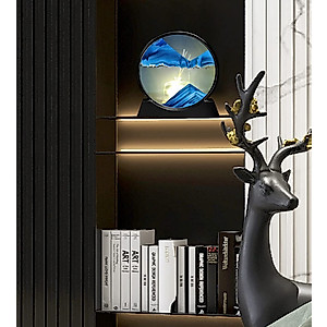 Arthink Moving Sand Art Picture in Motion Round Glass 3D Deep Sea Landscape, Dynamic Sand Art Sandscapes, Sensory Relaxing Desktop Table Decor Desk Decor Art Desk (7 inch, Blue)