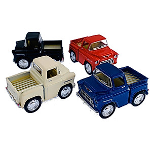 KiNSMART 1955 Chevy Stepside Pick-Up 2 Inch Pullback Action Trucks SetOf4