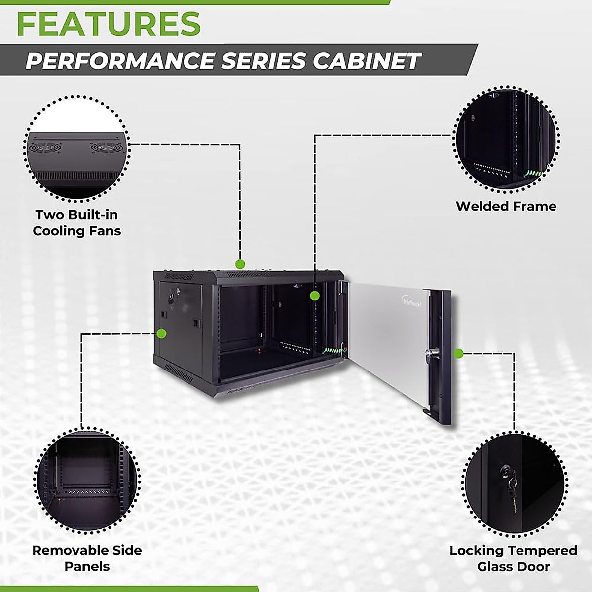 NavePoint 6U Server Cabinet Wall Mount Rack Enclosure Includes 2 Fans, Locking Glass Door, Removable Side Panels – 6U Network Cabinet 17.7” Deep, 19 Inch Server Rack for IT and A/V Equipment