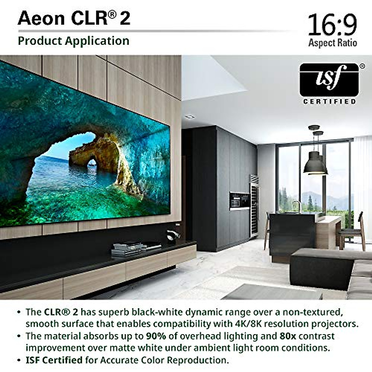 Elite Screens Aeon CLR2 Series, 16:9, Edge Free Ceiling and Ambient Light Rejecting Fixed Frame Projector Screen for Ultra-Short Throw Projectors Fixed Frame (103" Diagonal, 16:9)