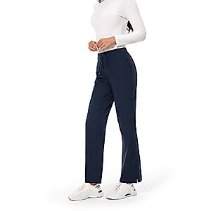 Women Scrubs Pant Workwear Mid Rise Straight Leg Uniform 4-Way Stretch Pull-On Cargo Pant with 5 Pockets (as1, Alpha, s, Regular, Regular, Navy, Small)