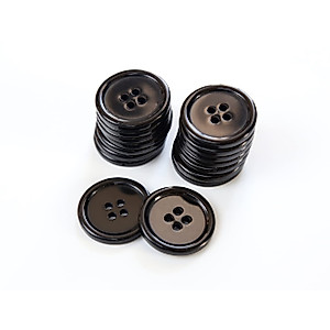 GANSSIA 1 Inch (25mm) Black Resin Buttons Sewing Flatback Button for Garment DIY Craft Decoration Pack of 50PCS