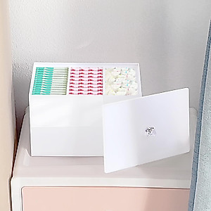 DELIPPLY Tampon Box for Bathroom, Tampons and Pads Storage Holder, Women Period Organizer Container, White