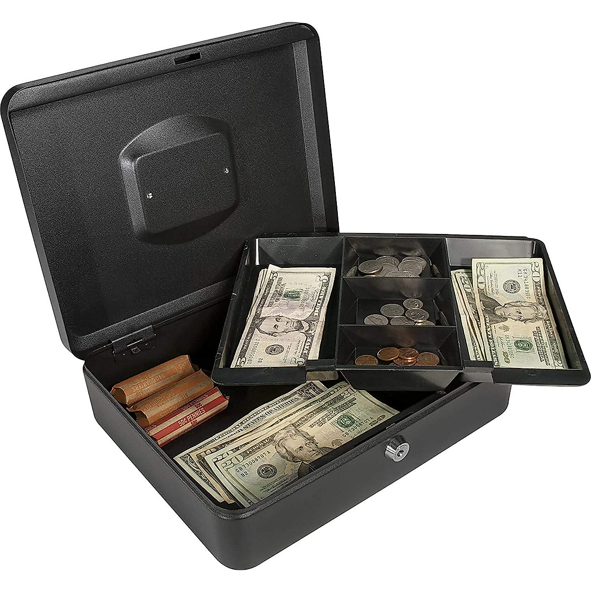 SentrySafe Cash Box with Money Tray and Key Lock, Locking Steel Cash Box, 0.21 Cubic Feet, 3.7 x 11.8 x 9.3 Inches, CB-12