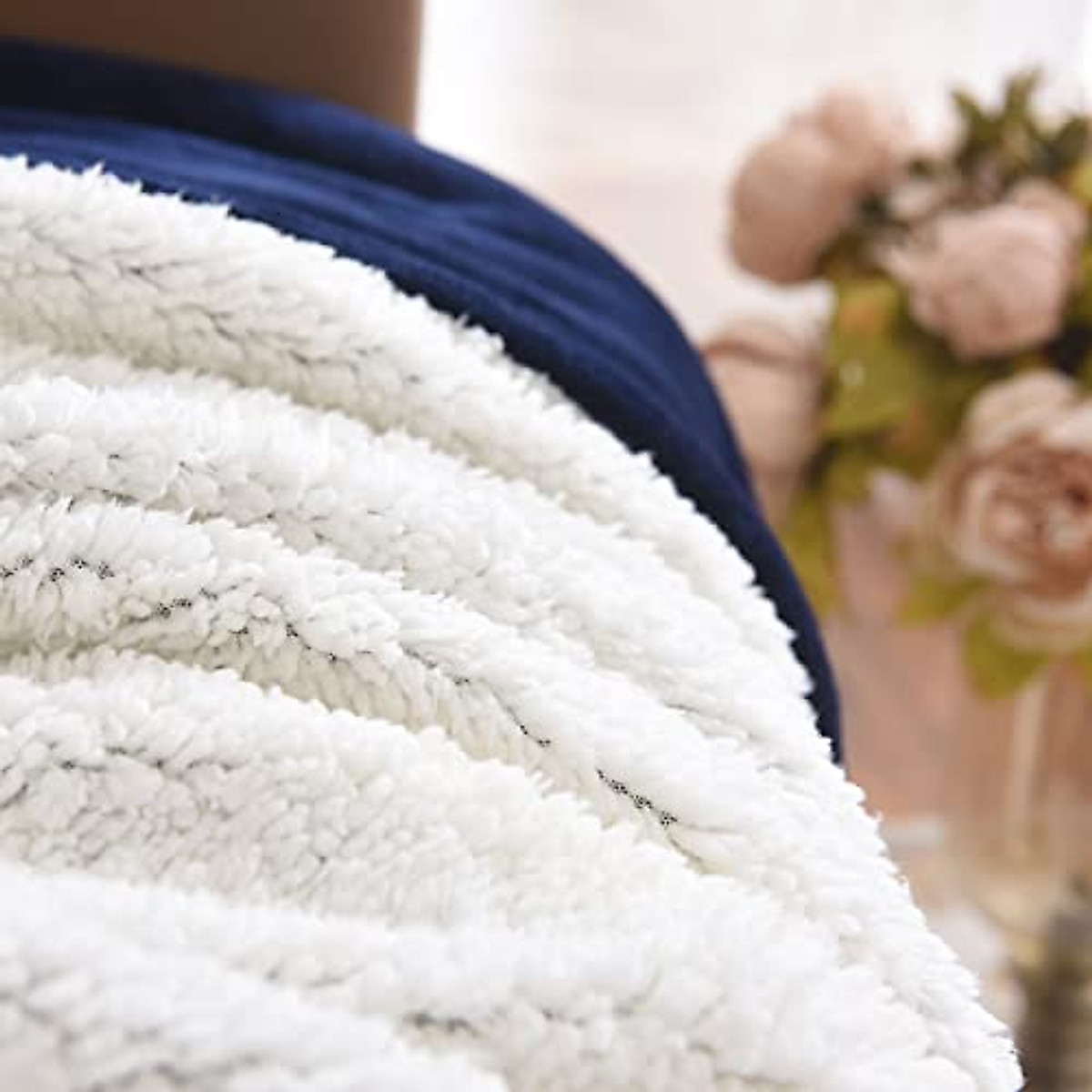 NANPIPER Sherpa Blanket, Super Soft Fuzzy Flannel Fleece/Wool Like Reversible Velvet Plush Blanket, Thick Warm Blanket for Winter (Twin Size 60"x80", Navy Blue)