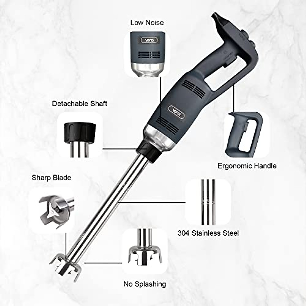 VONCI 500W Commercial Immersion Blender, 15.7" SUS 304 Removable Shaft, Heavy Duty Power Hand Mixer with Variable Speed 6000-20000RPM, Professional Electric Stick Blender for Restaurant Kitchen Use.