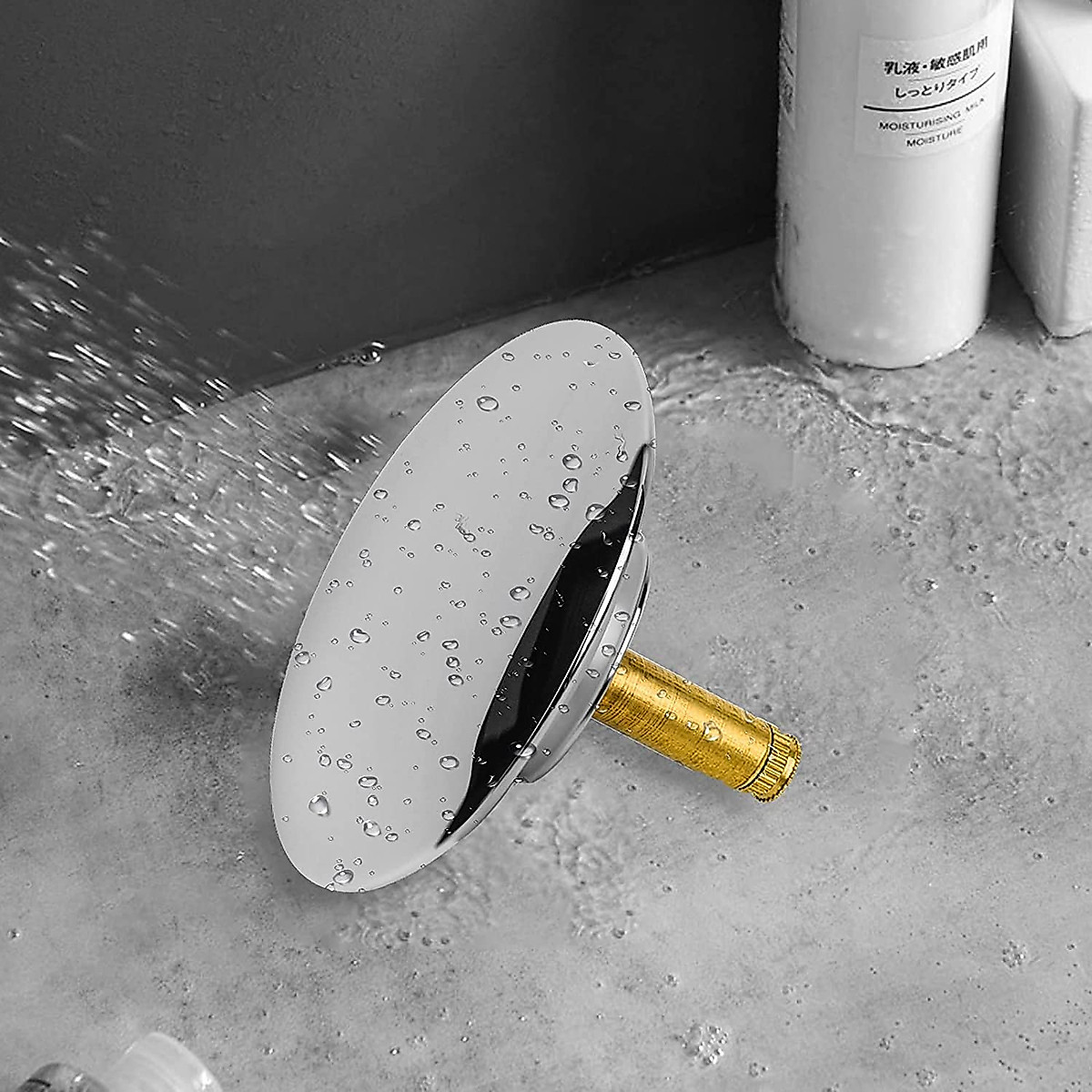 Bathroom Sink Drain Plug Stopper, 70mm Push Pop-Up Click Clack Plug Stopper, Universal Adjustable Bath Plug for Washbasin Drains in Bathroom Kitchen - Brass