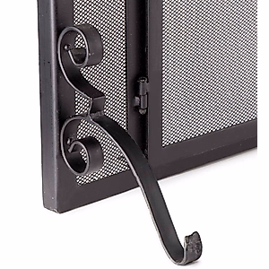 Plow & Hearth Metal Fireplace Screen Flatguard Black | 44" W x 33" H | 2 - Door | Spark Guard Indoor Grate | Iron Fire Place Cover | Wood Burning Stove Decorative Accessories