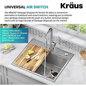 KRAUS Garbage Disposal Air Switch Kit in Spot-Free Stainless Steel with Push Button, AC Adapter, Power Cord, and Air Tube Included, KWDA-100SFS