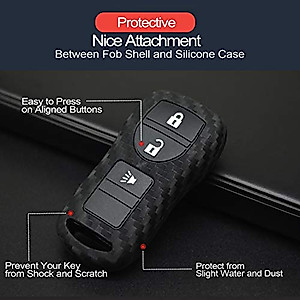 2pcs Compatible with Nissan 3 Button Smart Key Fob Carbon Fiber Looks Silicone Case Key Fob Cover for 2002-2017 Nissan Pathfinder Quest Sentra Xterra X-Trail Altima Armada Frontier, Infiniti FX35 45