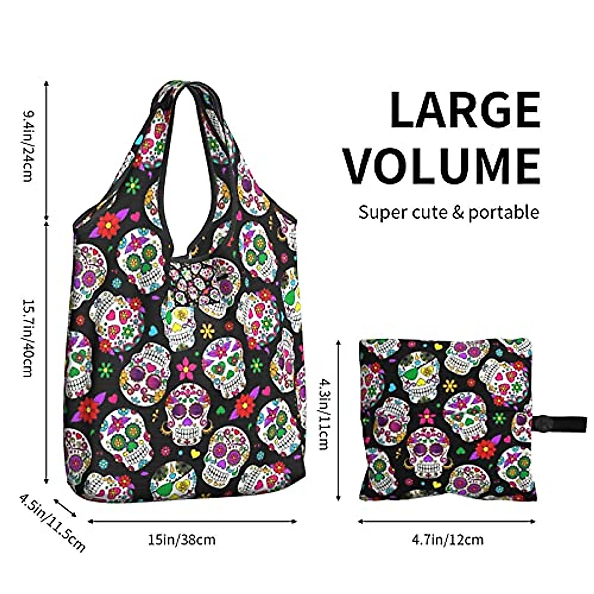 Reusable Shopping Bags Sugar Skull Grocery Tote Bags Washable Foldable Eco Friendly Pouch Bags¡­