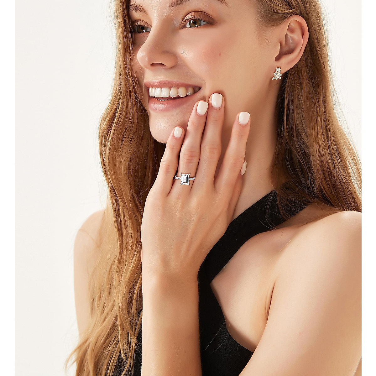 TIGRADE 3CT Engagement Ring for Women Emerald Cut Cubic Zirconia Wedding Band CZ Promise Wedding Ring Size 4-11, Silver, Size 7.5