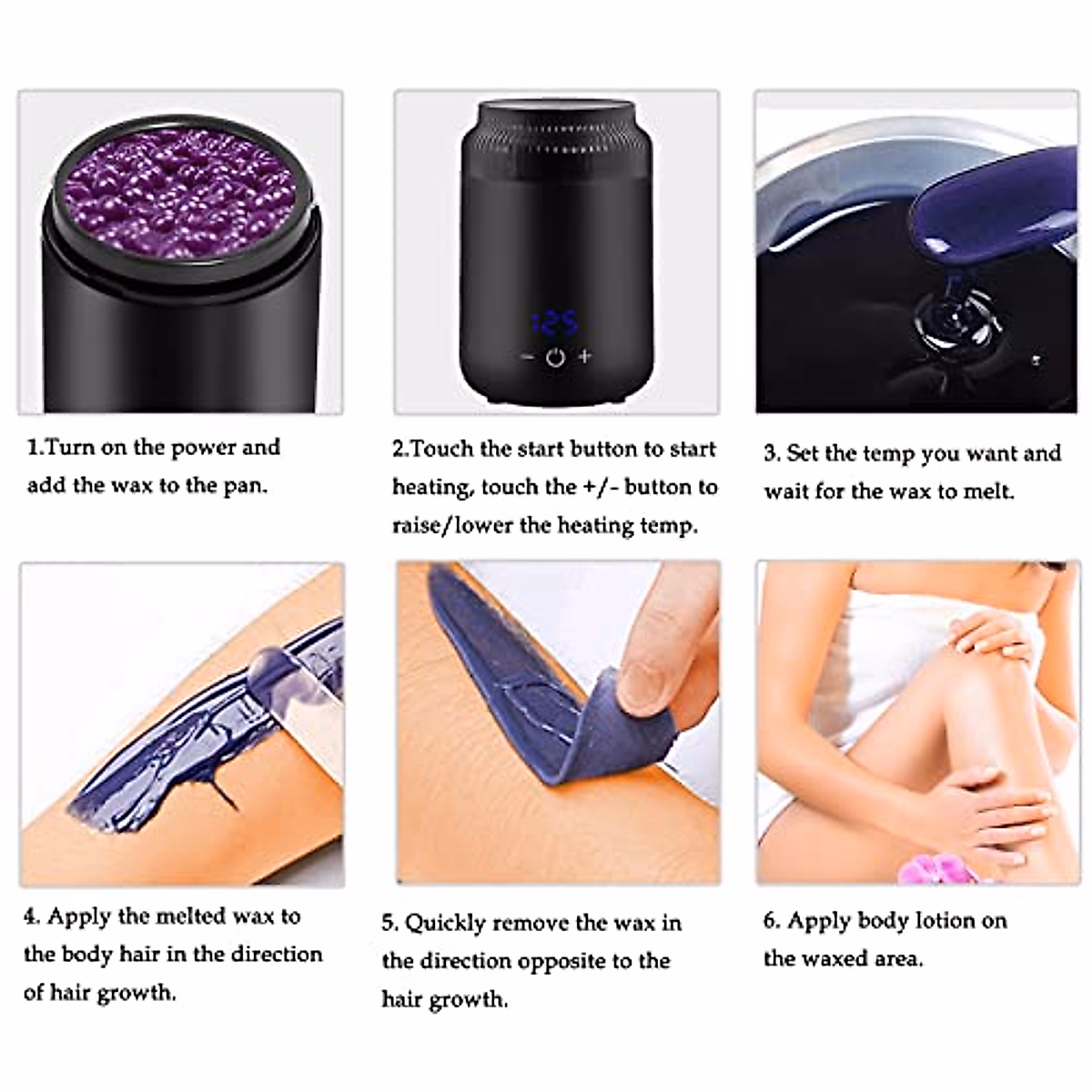 Podoy Mini Wax Pot Warmer for Hair Removal, Small Portable Travel Wax Melt Heater Machine Digital Display for SPA Salon Brow Body Nose Upper Lip Hair Waxing with 100 Wax Sticks