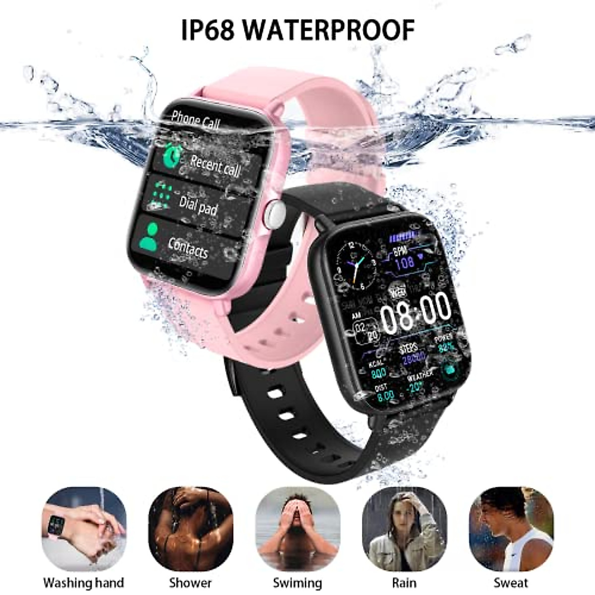 Wwzzey Smart Watch for Men/Women (Answer/Make Call), 1.7 Touch Screen Activity Tracks with Heart Rate Blood Oxygen Sleep Monitor, 28 Sport Modes, AI Voice, Compatible with Android and iOS Phones