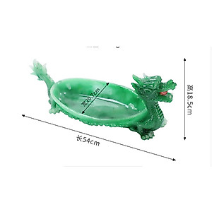 2 PCS Resin Dragon Sushi Boat Serving Tray Set, 21.3Inch Seafood Plate, Japanese Food Tableware, Salmon Platter, Dry Ice Plate, Large Sushi Boat Plate for Sashimi Board Seafood Party, Gold/Green