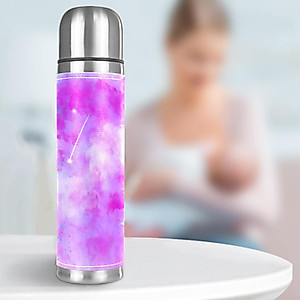 Stainless Steel Leather Vacuum Insulated Mug Starry Sky Thermos Water Bottle for Hot and Cold Drinks Kids Adults 16 Oz