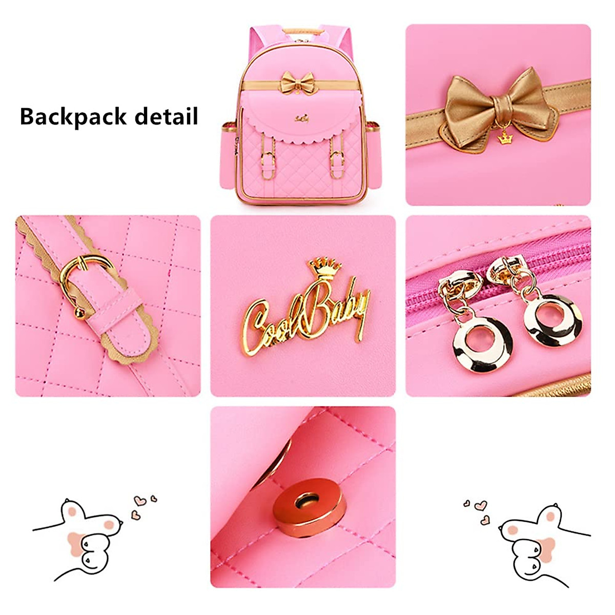 Children's Backpack Princess Girl School Bag PU Waterproof Casual Daypack