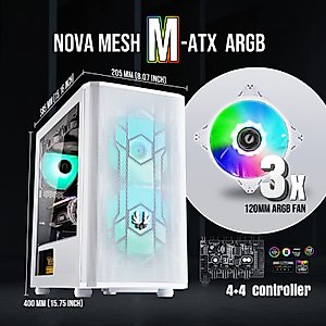 BitFenix Nova Mesh mATX (Micro ATX, Mini ITX) High Airflow PC Gaming Case ARGB Edition White, 3 x ARGB Fans Pre-Installed, 240mm AIO Support at Top, GPU Length Support Up to 345mm (Micro ATX, White)