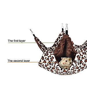 Petmolico Small Pet Warm Plush BunkBed Hanging Hammock Cage Accessories for Parrot Sugar Glider Ferret Squirrel Hamster Rat Hideout Playing Sleeping, Brown Spot