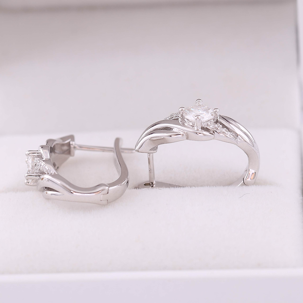 DovEggs Solid 10K White Gold Post 1ct Center 5mm G-H-I color Moissanite Hoop Earrings 14K Gold QUALITY Sterling Silver Earrings with Accents for Women