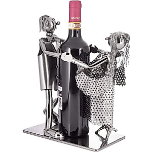 BRUBAKER Bottle Holder Dancing Couple - Pair Sculpture Metal - Bottle Stand - with Greeting Card - Wedding Favours