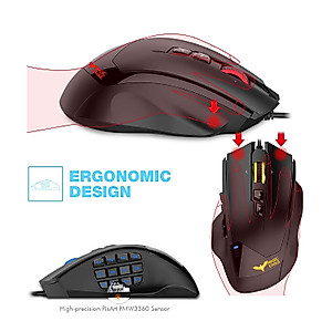 Gamerz GMZ-M2 12000 DPI 19 Programmable Buttons Optical Sensor Pixar PMW 3360 MMO Gaming Mouse - Black