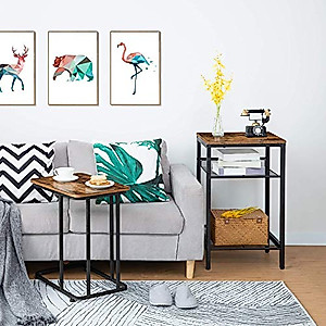 HOOBRO Side Table, Industrial End Telephone Table with Adjustable Mesh Shelves, for Office Hallway or Living Room, Wood Look Accent Furniture, Tall and Narrow, Rustic Brown and Black BF01DH01