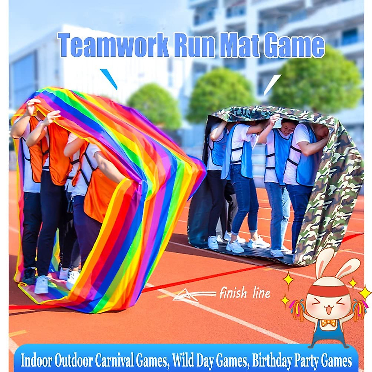 5PCS Teamwork Games Playing Run Mat Kids Adult Teamwork Outdoor Carnival Field Day Fun Running Game with Storage Bag (Size : Adult-20M/26FT)